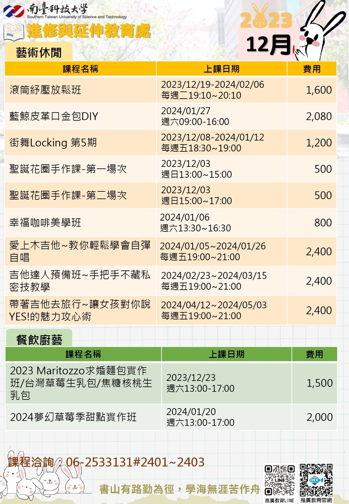 【推廣教育中心】轉知南台科技大學12月推廣教育課程報名中